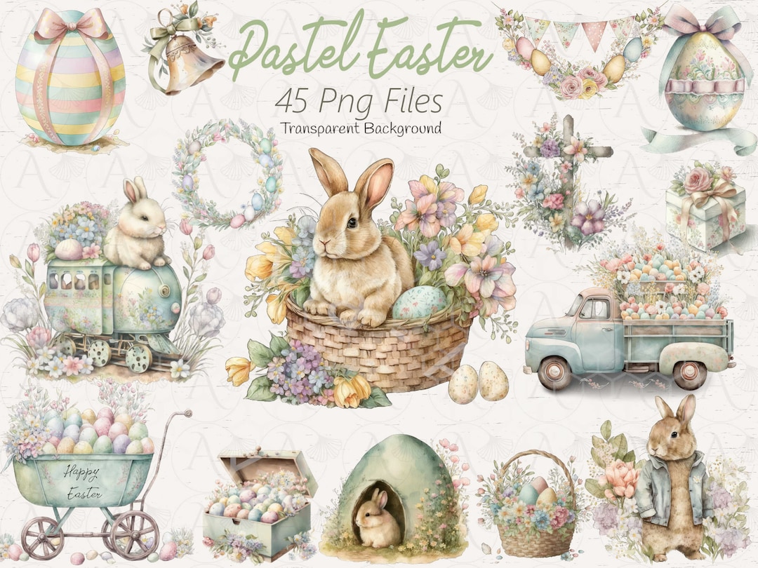 Easter Clipart, Easter Egg, Pastel Easter Clipart Bunny, Easter Basket ...