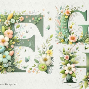 Floral Greenery Alphabet Clipart Set 26 PNG Perfect for Baby Milestones ...