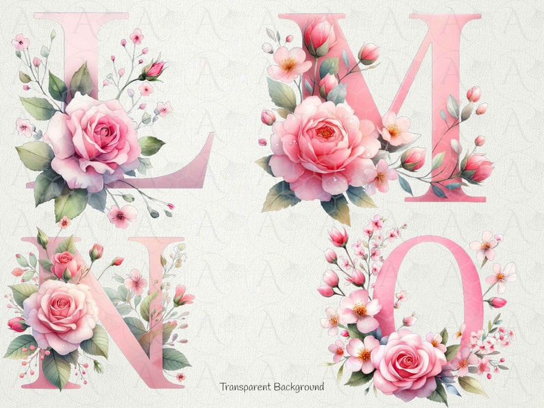 Pink Floral Alphabet Clipart: Watercolor Letters & Numbers (download ...