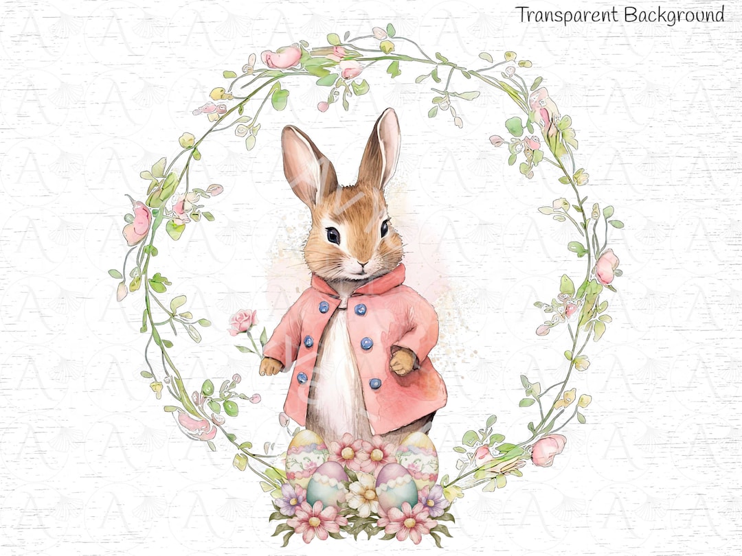 Pink Bunny Easter Wreath PNG, Flopsy Easter Floral Sublimation , Easter ...