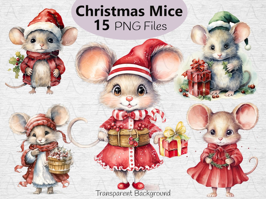 Christmas Mice Clipart , Christmas Mouse PNG Collection, Junk Journal ...