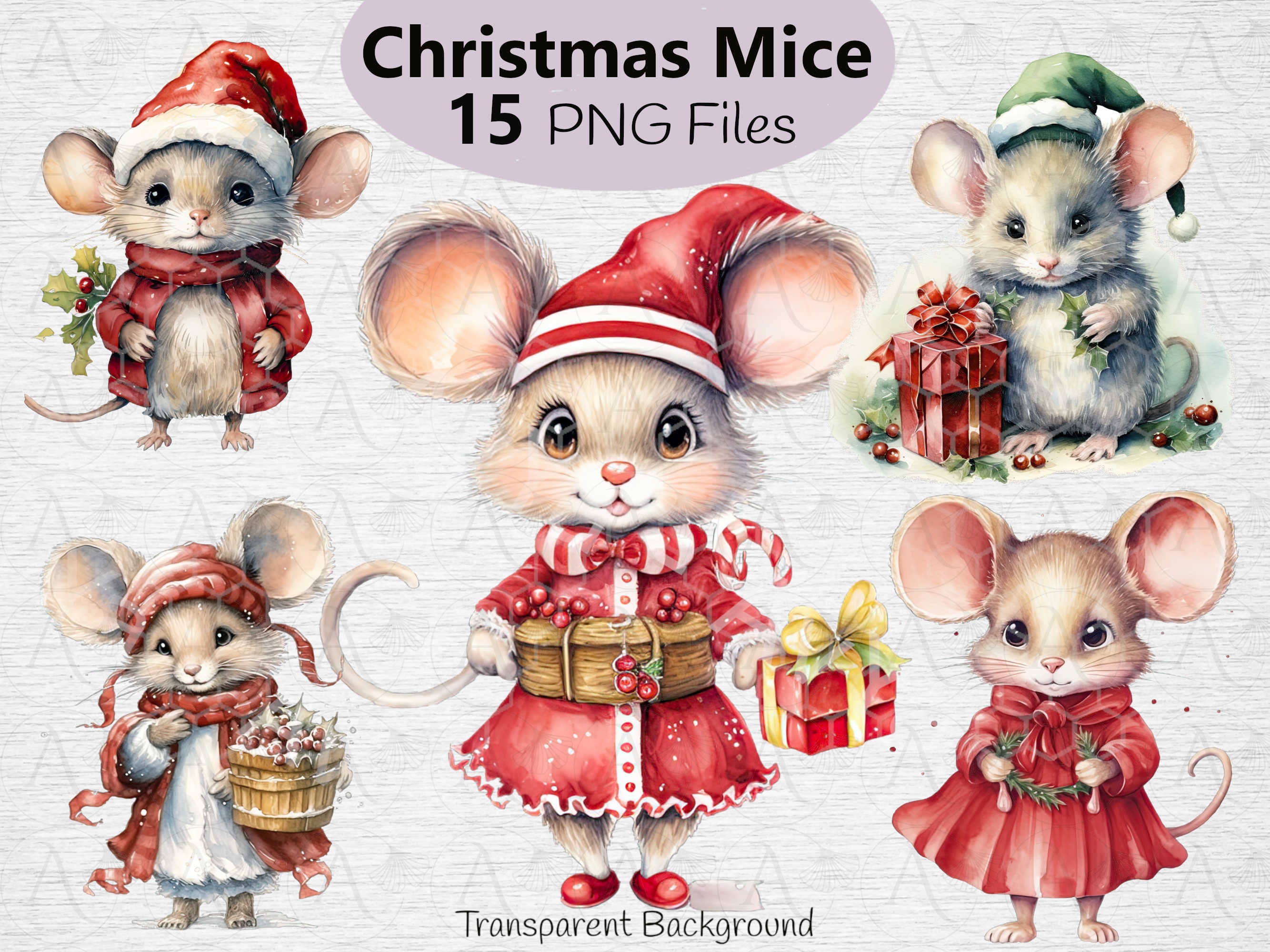 Christmas Mice Clipart , Christmas Mouse PNG Collection, Junk Journal ...