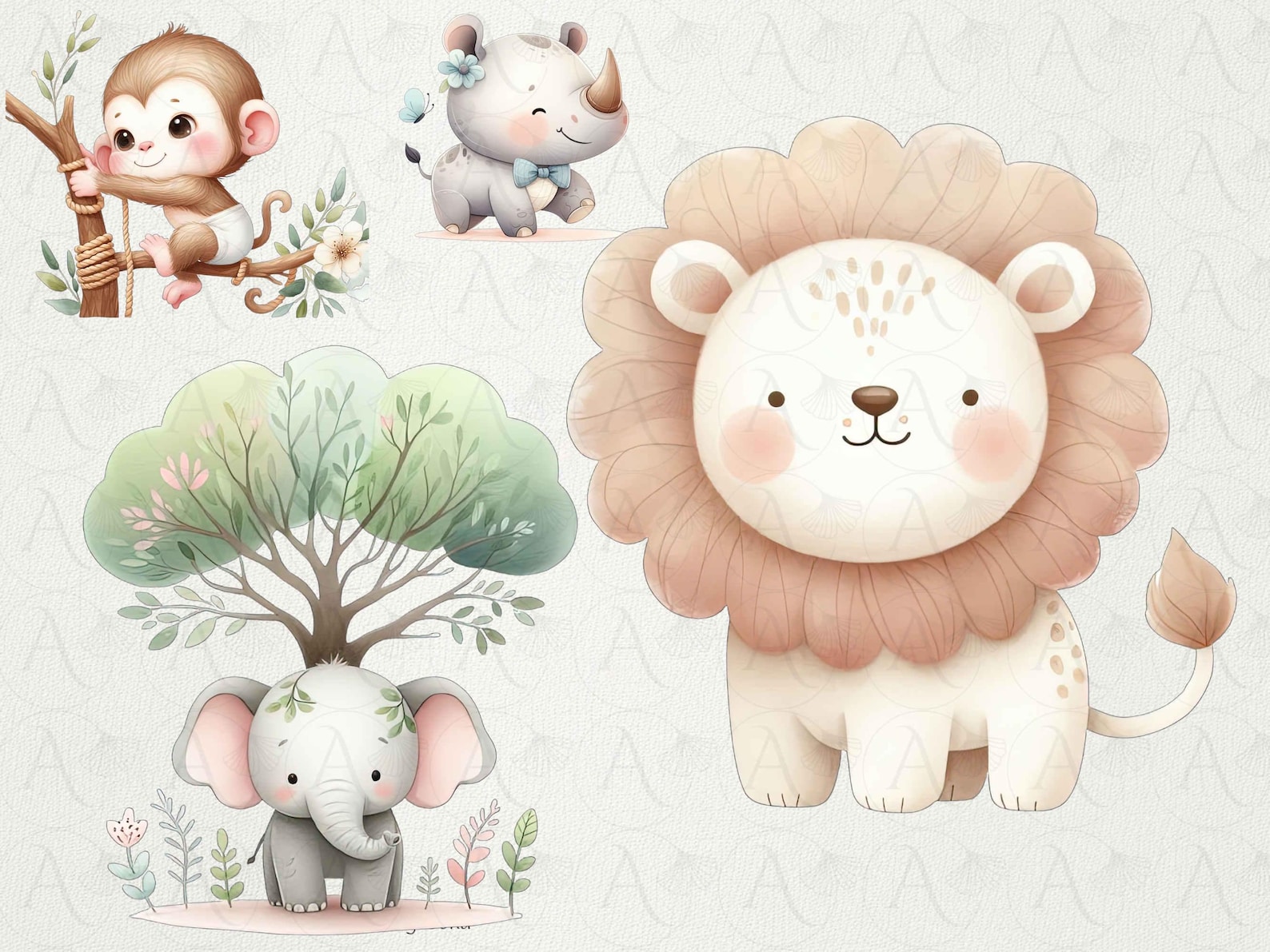 Watercolor Safari Animals Clipart: Jungle Baby Shower PNG (digital ...