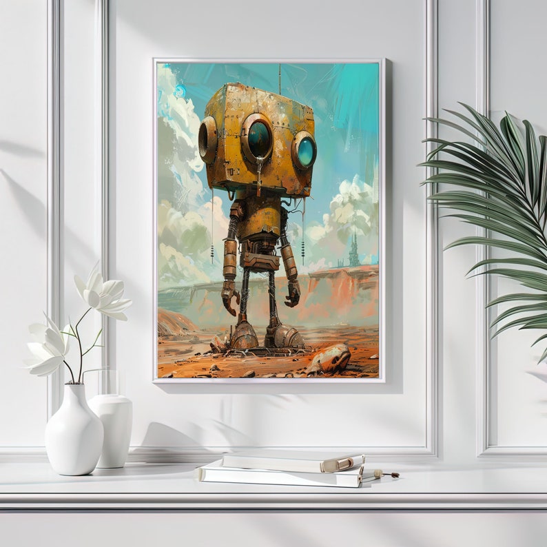 Robot Roaming the Wasteland Poster Print, Whimsical Robot Wall Art ...