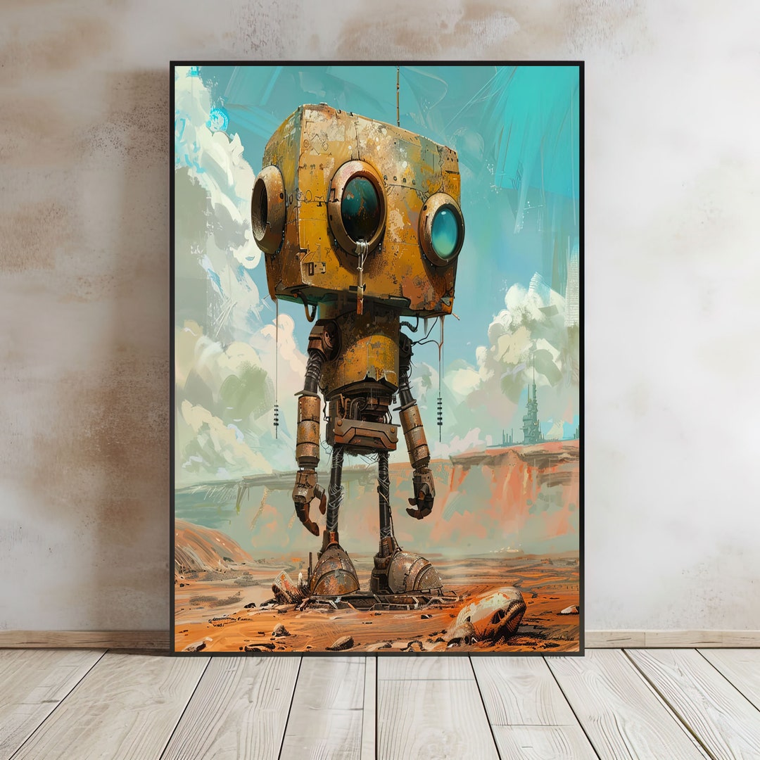 Robot Roaming the Wasteland Poster Print, Whimsical Robot Wall Art ...