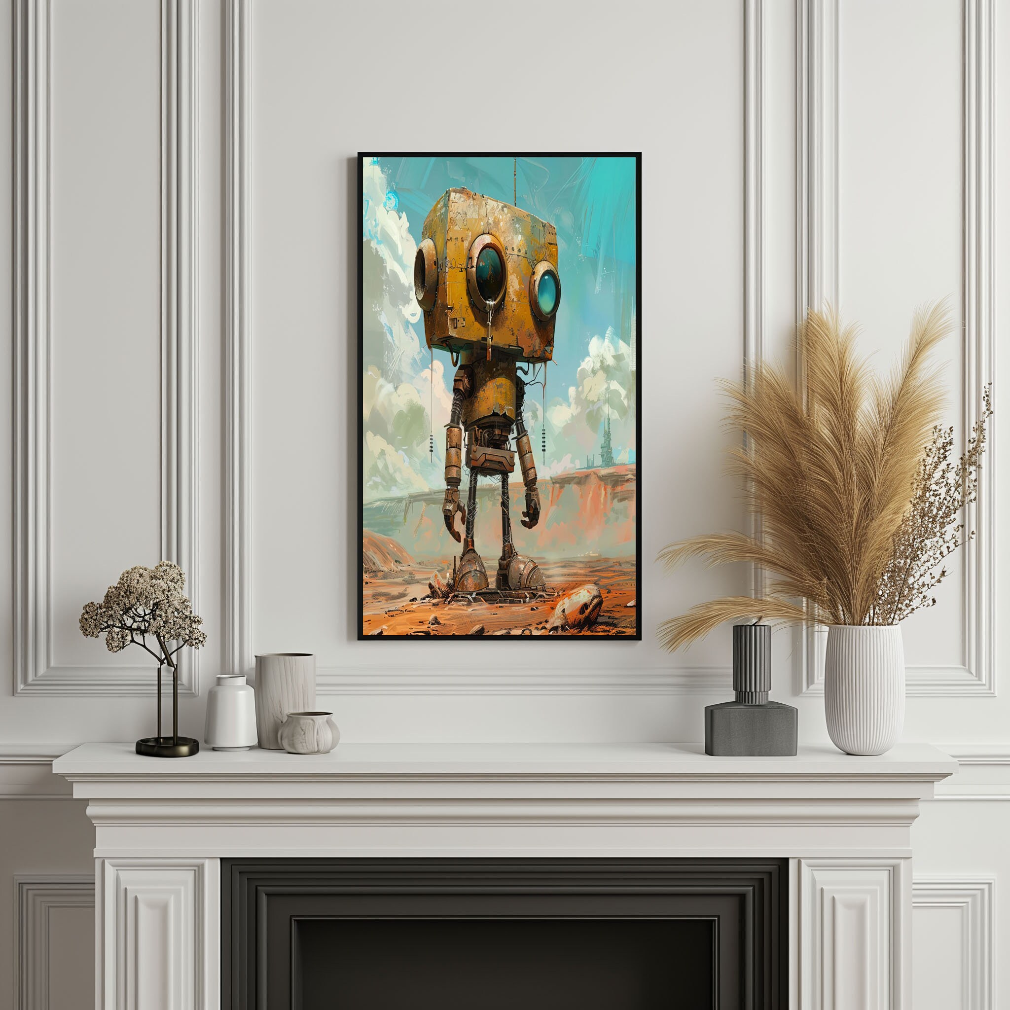 Robot Roaming the Wasteland Poster Print, Whimsical Robot Wall Art ...