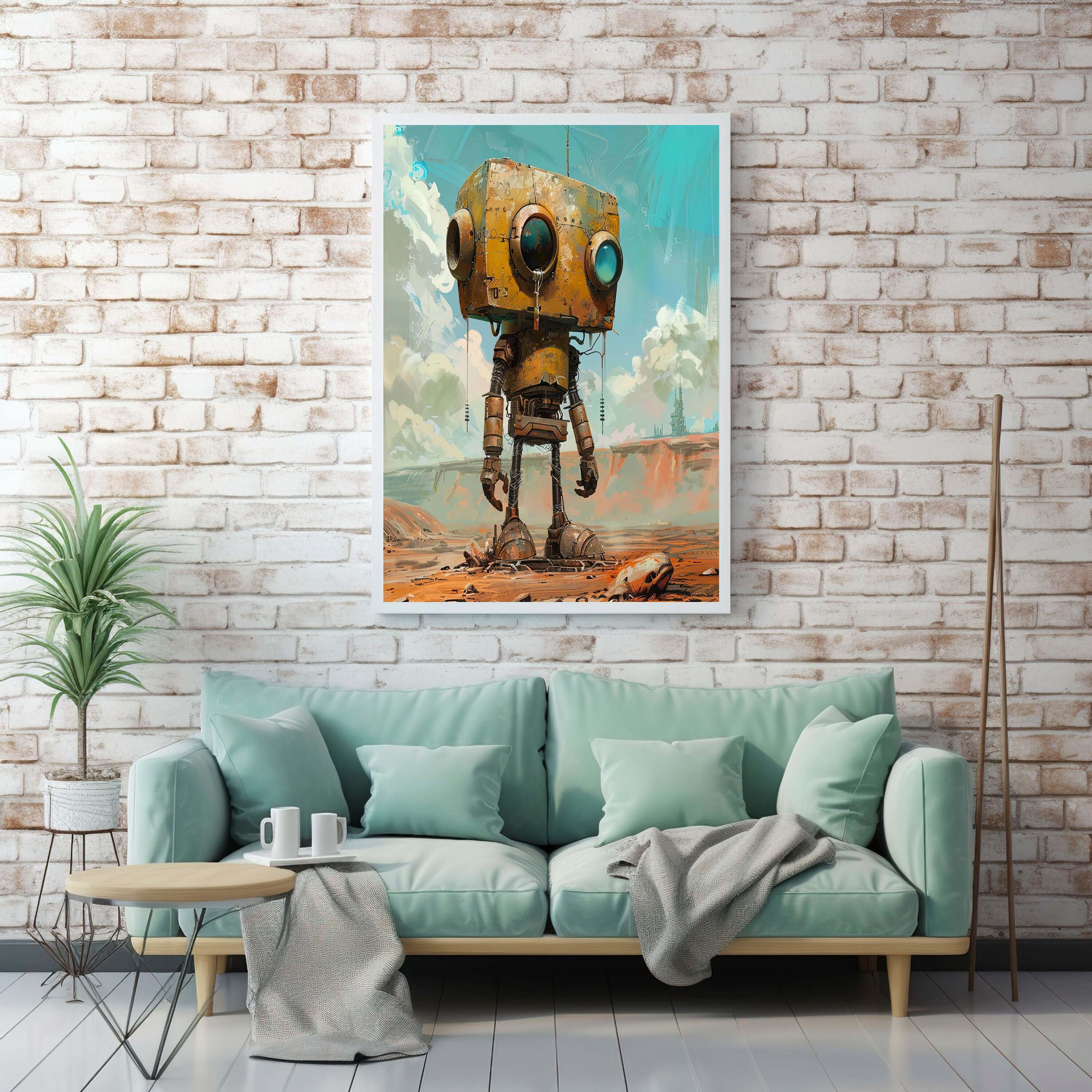 Robot Roaming the Wasteland Poster Print, Whimsical Robot Wall Art ...