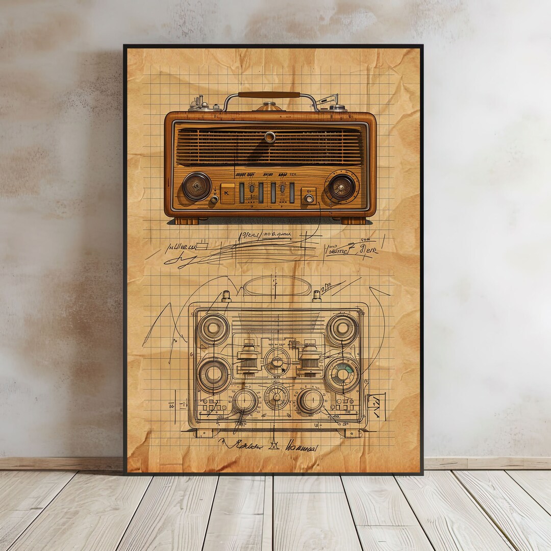 Retro Radio Blueprint Schematic Poster Print, Technical Illistration ...
