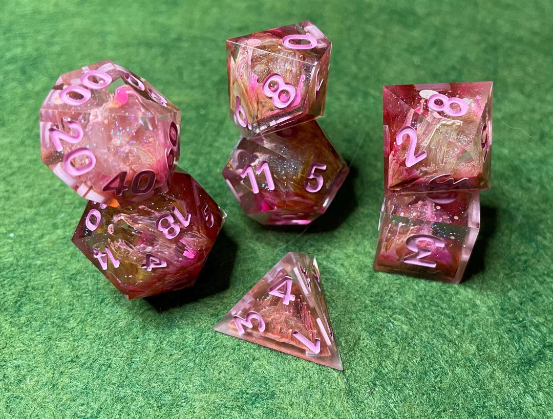 Sakura Petri Dice Set Handmade Resin Sharp Edge Dice for Dungeons and ...