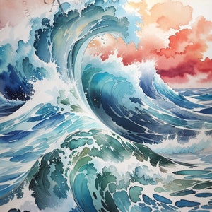 Ocean's Roar: Powerful Wave Landscape Digital Poster Print - Etsy