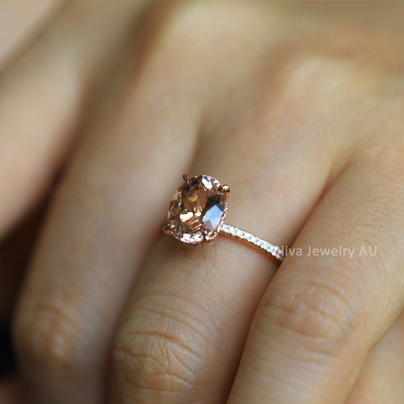 2.5 Carats Natural VS Peachy Pink Morganite Engagement Ring, 14K Rose ...