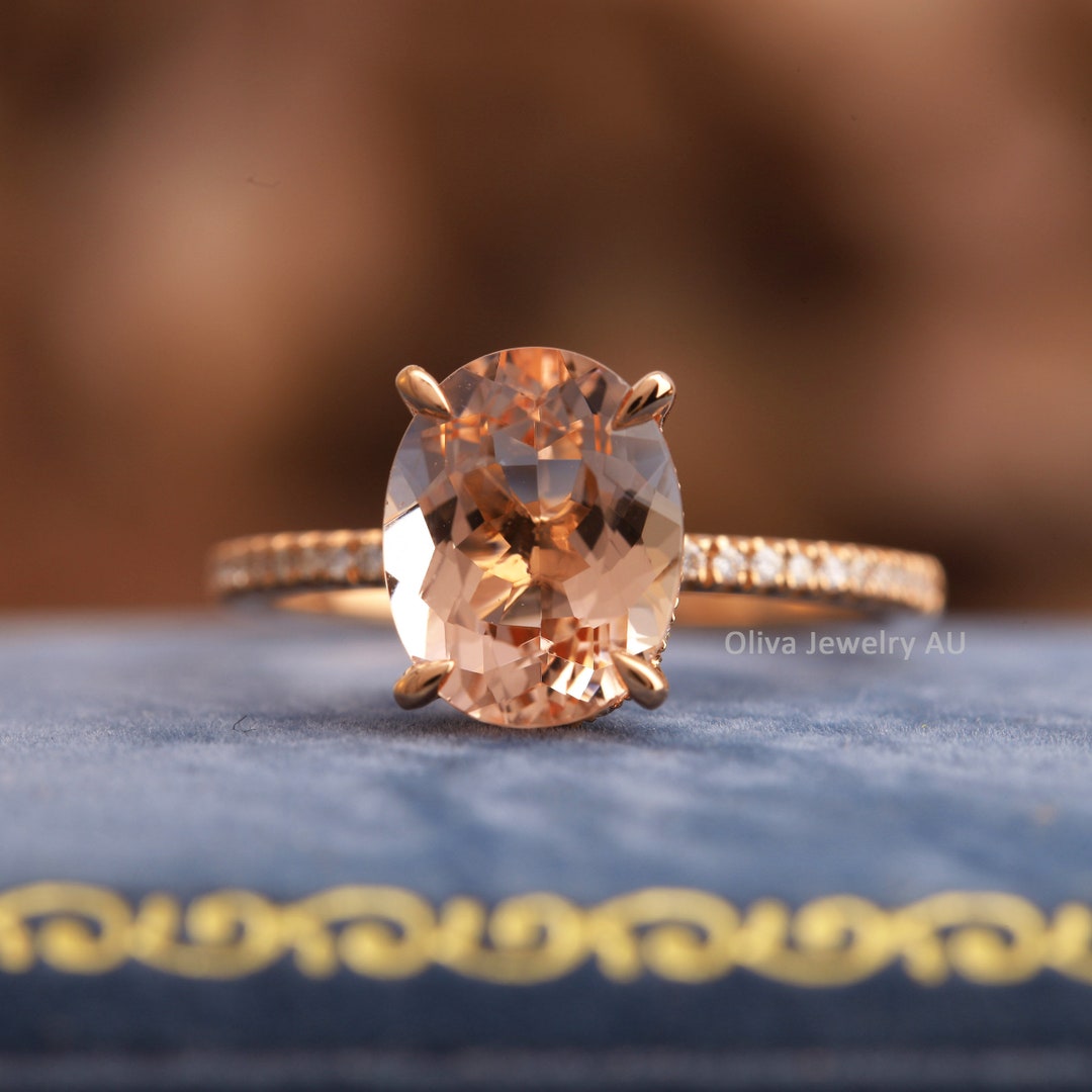 2.5 Carats Natural VS Peachy Pink Morganite Engagement Ring, 14K Rose ...