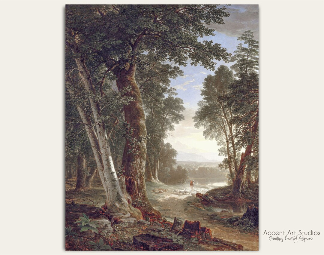 Moody Forest Path Landscape Painting/ Muted Vintage Countryside Scenic ...