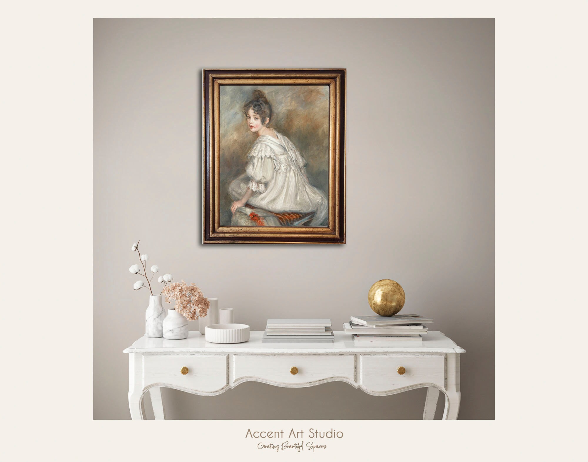 Young Girl Vintage Portrait Oil Painting/ French Country Style Home ...