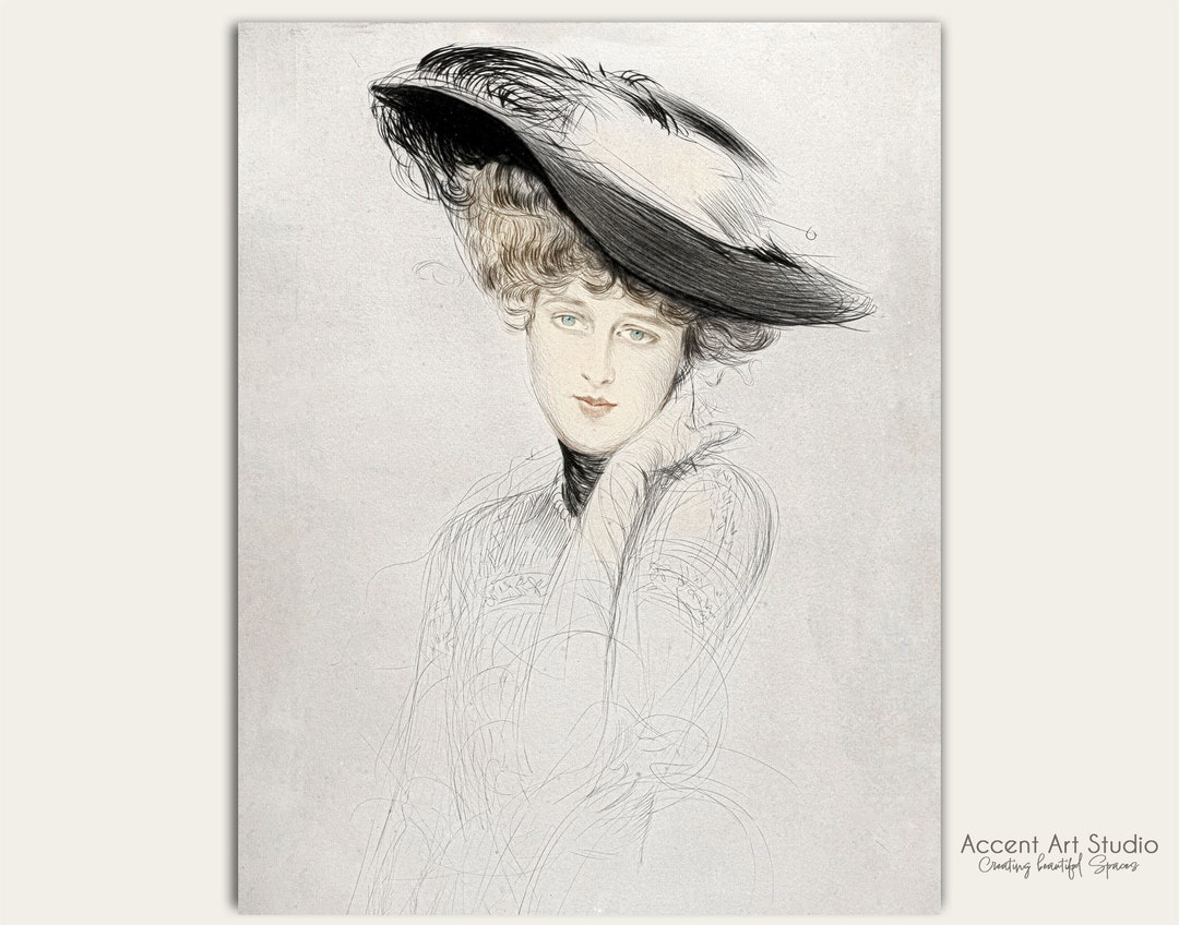 Modern Farmhouse Vintage Portrait/ Fashionable Woman Watercolor Sketch ...