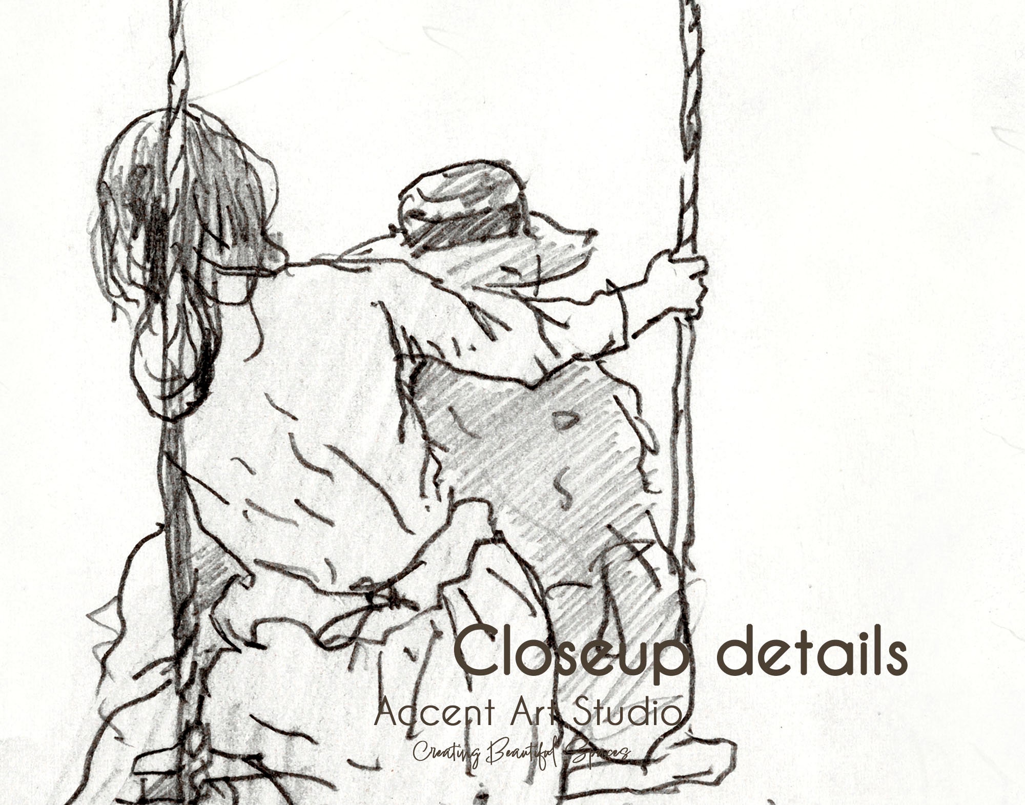 Rustic Tree Swing Sketch Wall Art/ Girls Swinging Drawing/summer ...