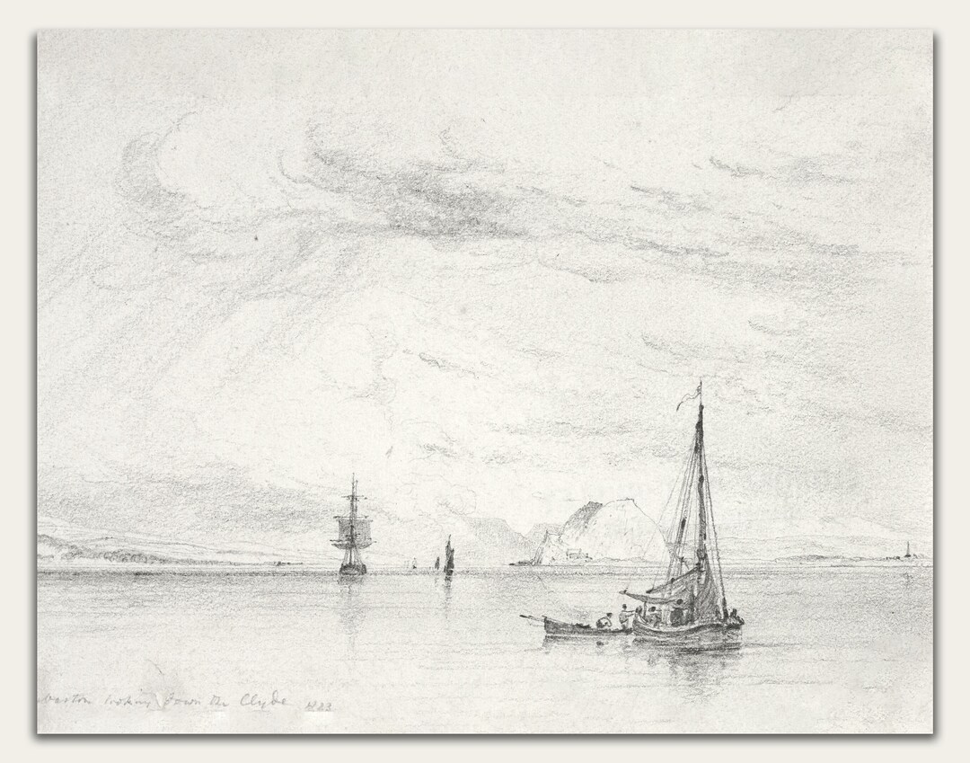 Neutral Coastal Sketch/vintage Moody Rustic Seascape Wall Art/ Muted ...