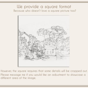 Village Cottages Antique Drawing/ Trees and Rustic Villa Vintage Sketch ...