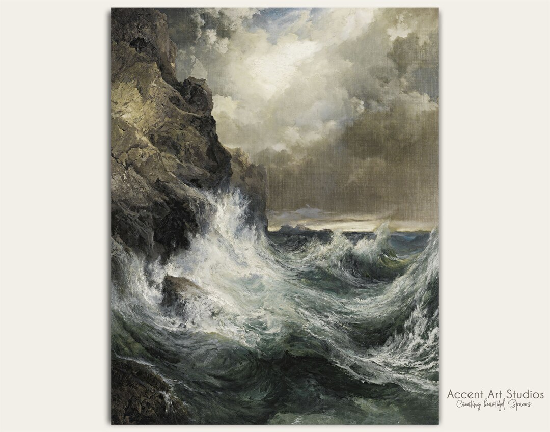 Neutral Ocean Wave Seascape Wall Art/ Moody Vintage Coastal Home Wall ...