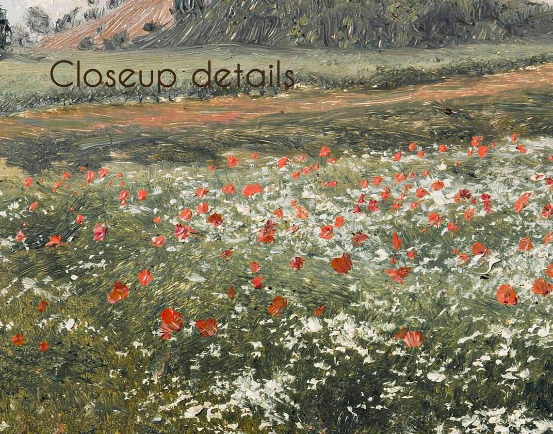 Vintage Meadow in Summer Antique Painting/ Country Hillside Covered ...