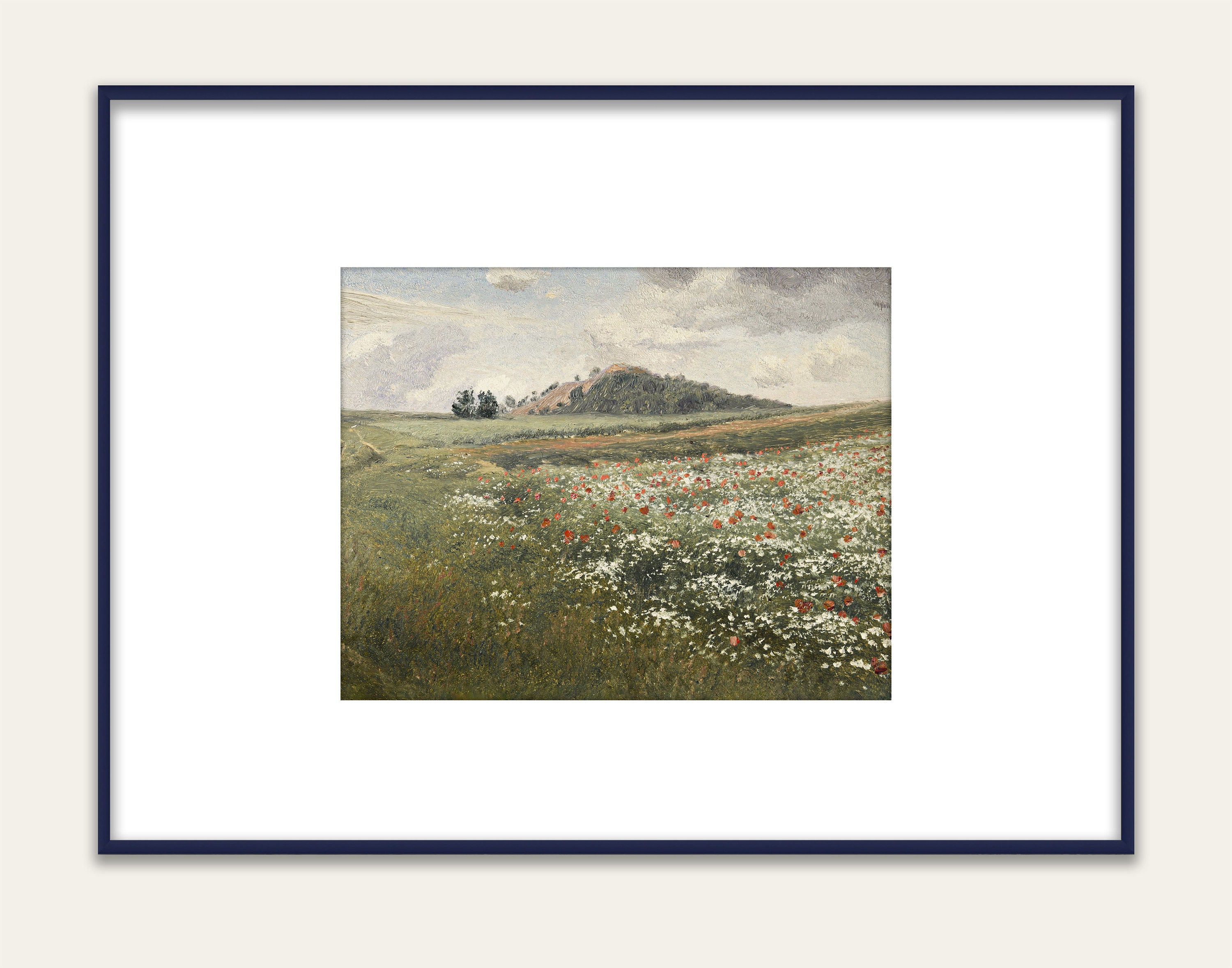 Vintage Meadow in Summer Antique Painting/ Country Hillside Covered ...