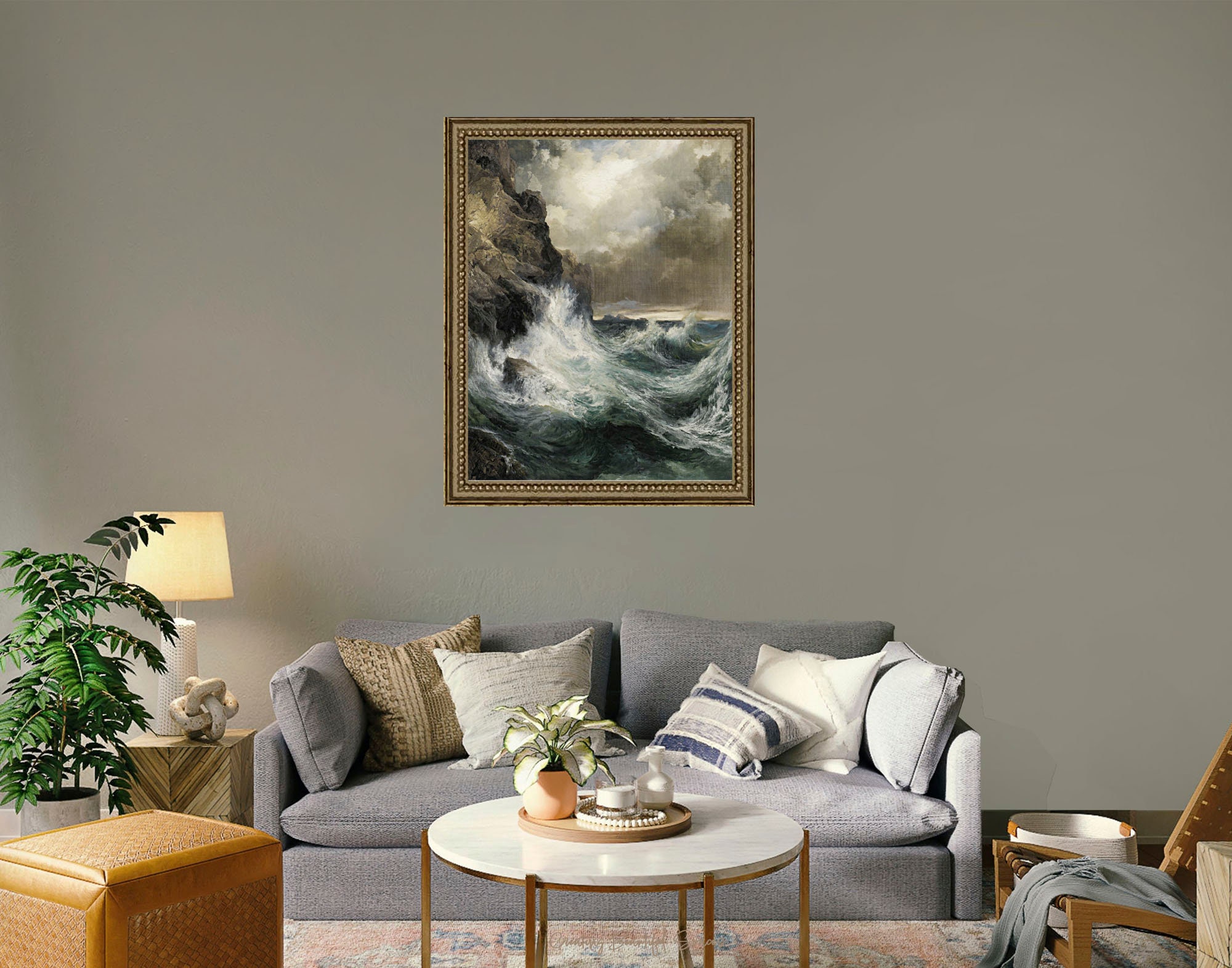 Neutral Ocean Wave Seascape Wall Art/ Moody Vintage Coastal Home Wall ...