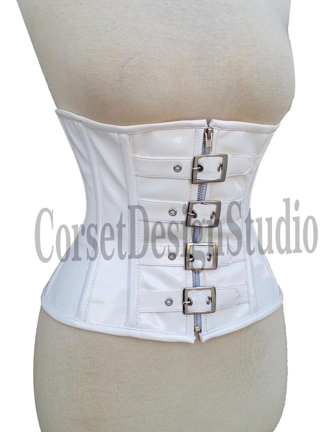 Buckle Corset Waist Trainer Steel Boned Pvc Underbust Waspie Cincher ...