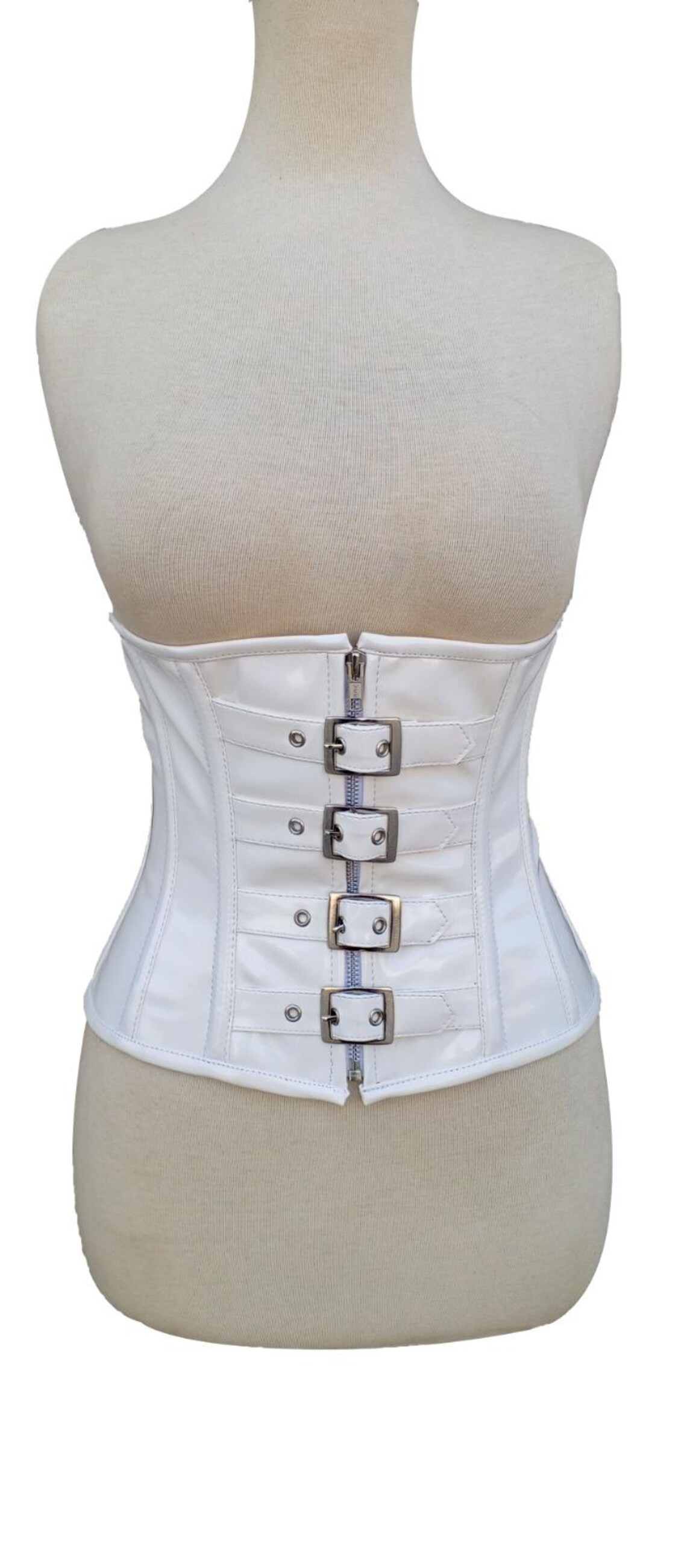 Buckle Corset Waist Trainer Steel Boned Pvc Underbust Waspie Cincher ...