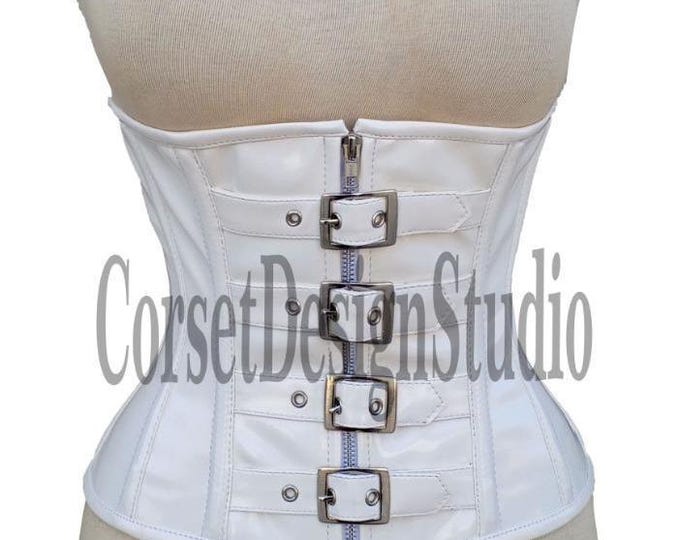 Buckle Corset Waist Trainer Steel Boned Pvc Underbust Waspie Cincher ...