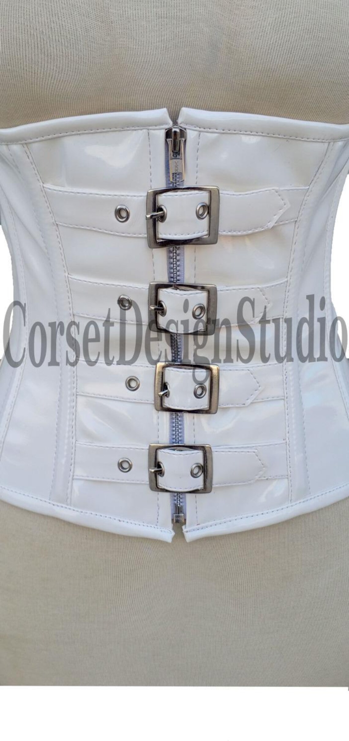 Buckle Corset Waist Trainer Steel Boned Pvc Underbust Waspie Cincher ...