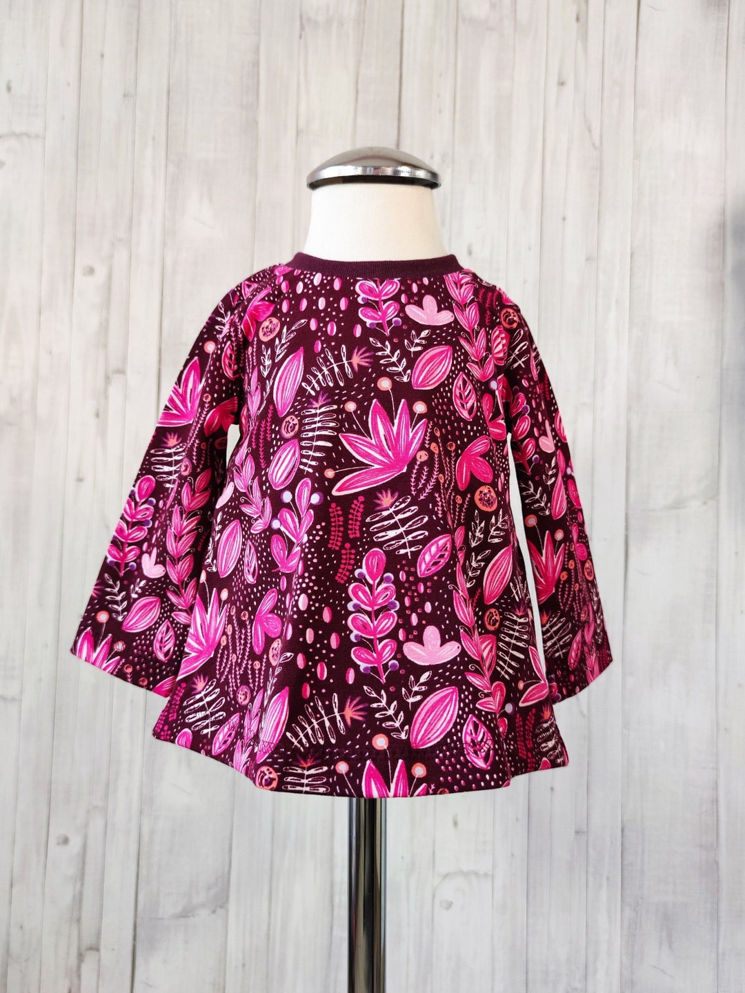 Tunic Baby Dress Flowers & Leaves Pink Purple Gr. 56-98 - Etsy