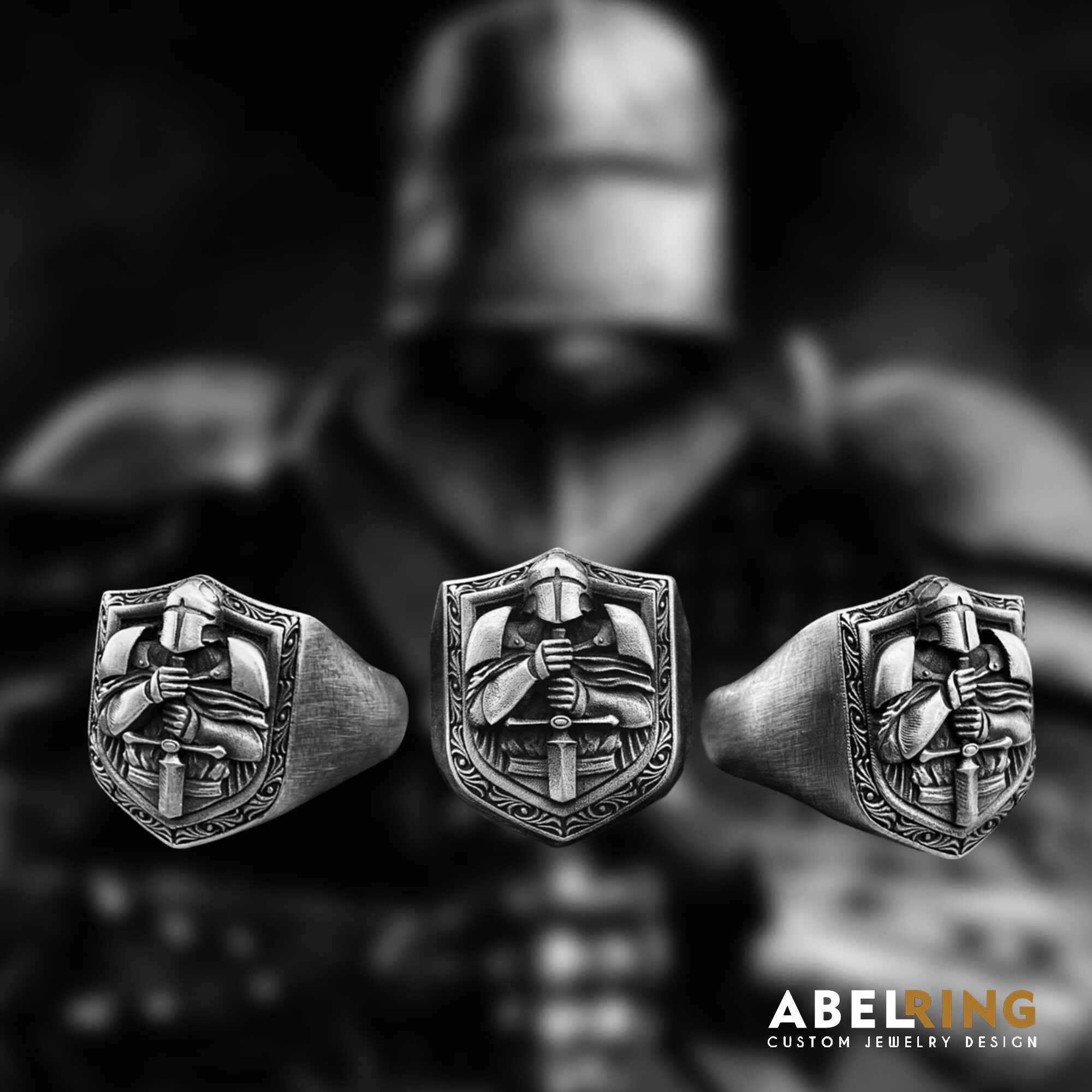 Mens Crusader Knight Handmade Silver Men Signet Ring Christian Medieval ...