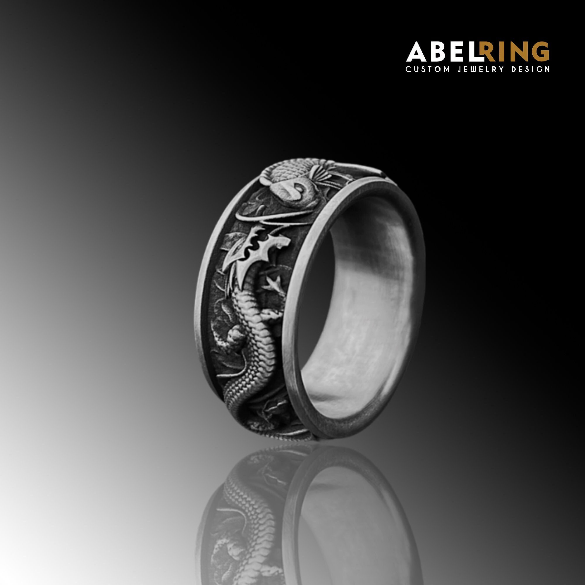 Japanese Dragon Koi Fish Sterling Silver Wedding Ring for Men, Carp Koi ...