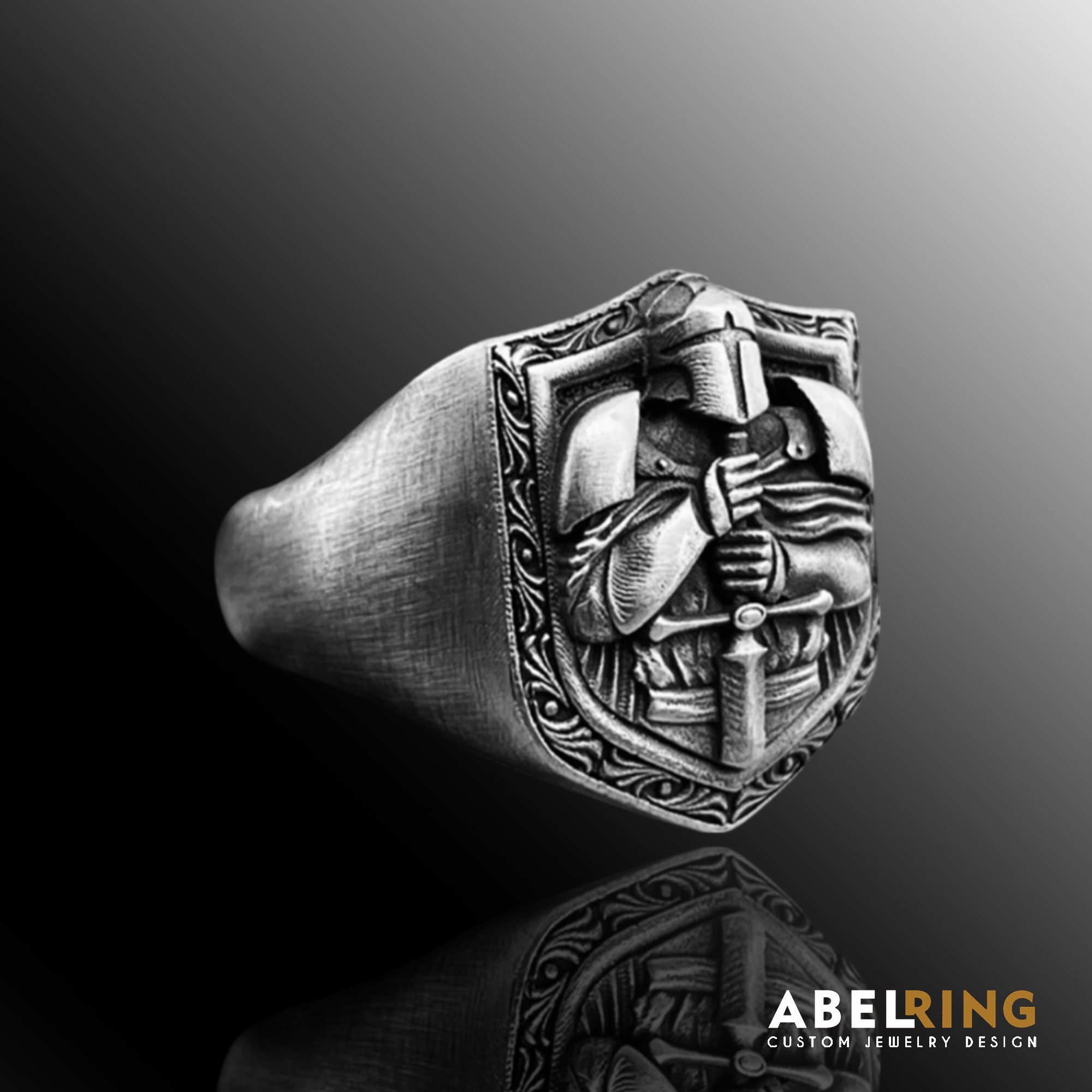 Mens Crusader Knight Handmade Silver Men Signet Ring Christian Medieval ...
