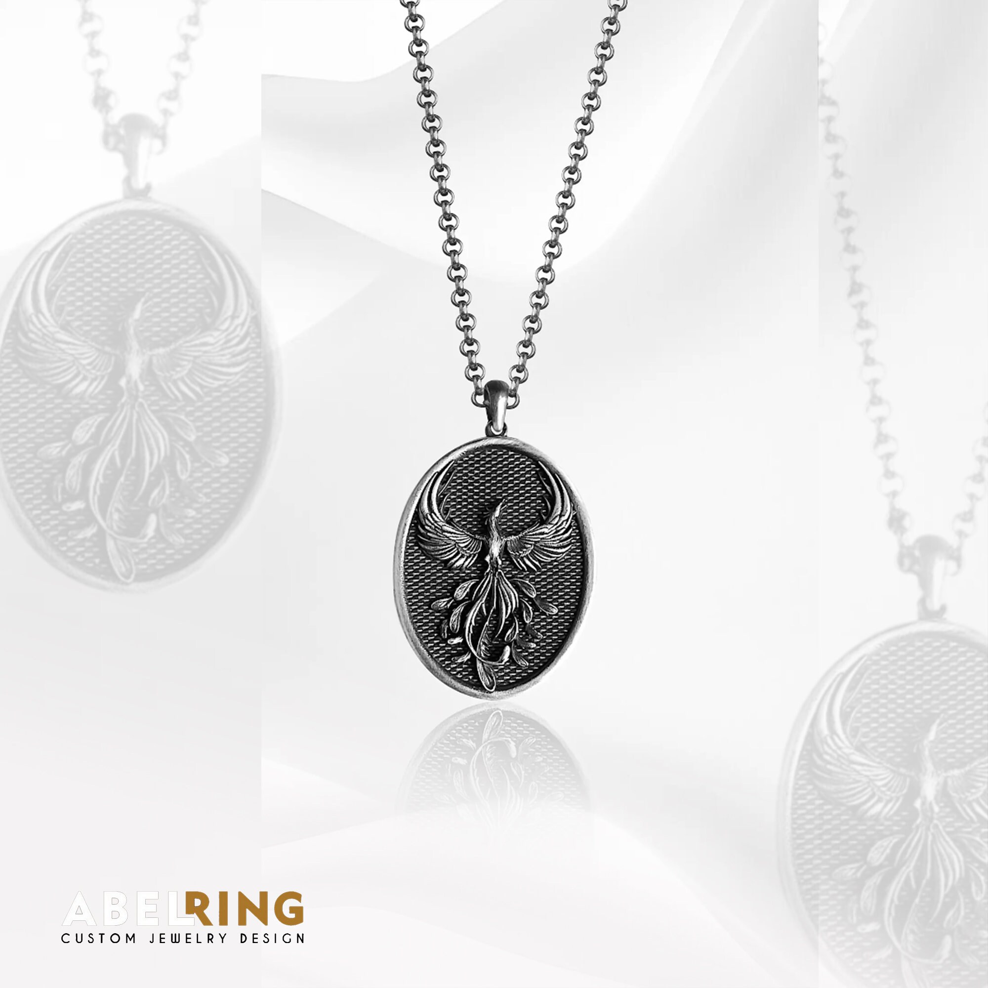 Winged Phoenix Handmade Sterling Silver Men Charm Necklace, Ancient ...