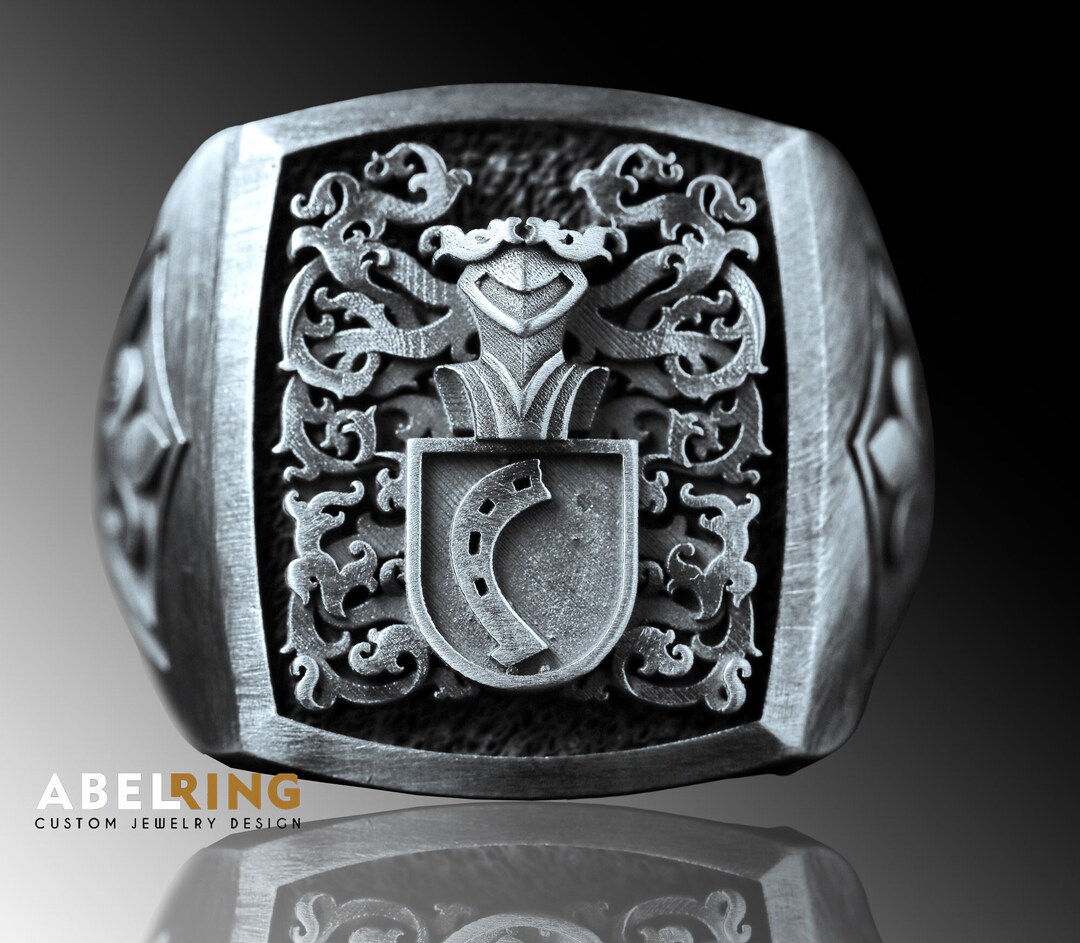 Family Crest Signet Ring Coat of Arms Ring Custom Rings for Men Silver ...