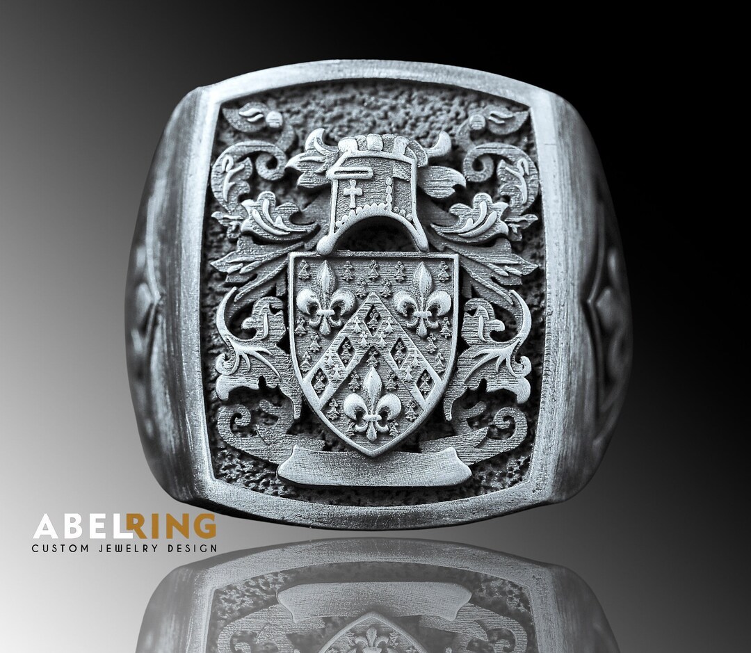 Custom Crest Signet Ring Coat of Arms Ring Custom Rings for Men Silver ...