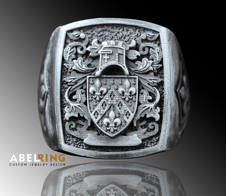 Custom Crest Signet Ring Coat of Arms Ring Custom Rings for Men Silver ...