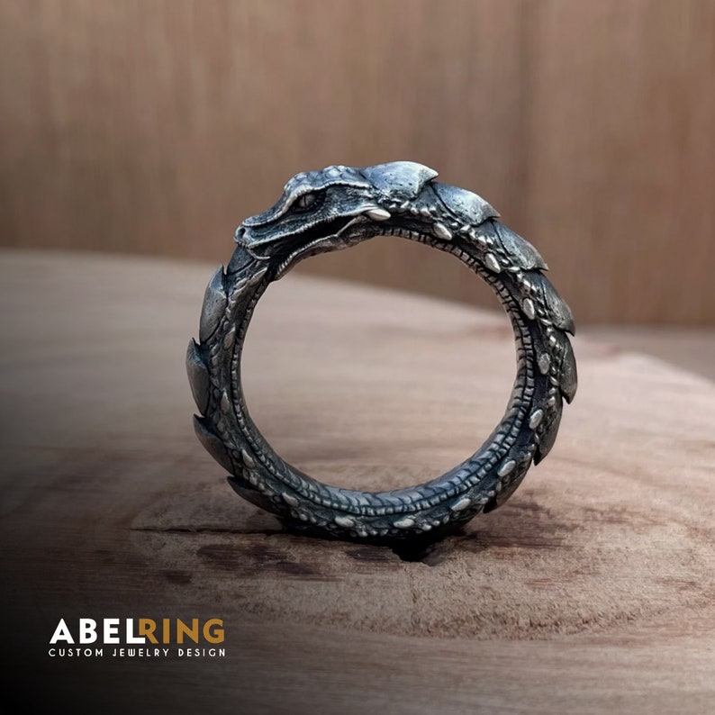 Sterling Silver Ouroboros Dragon Handmade Men Ring, Ouroboros Serpent ...