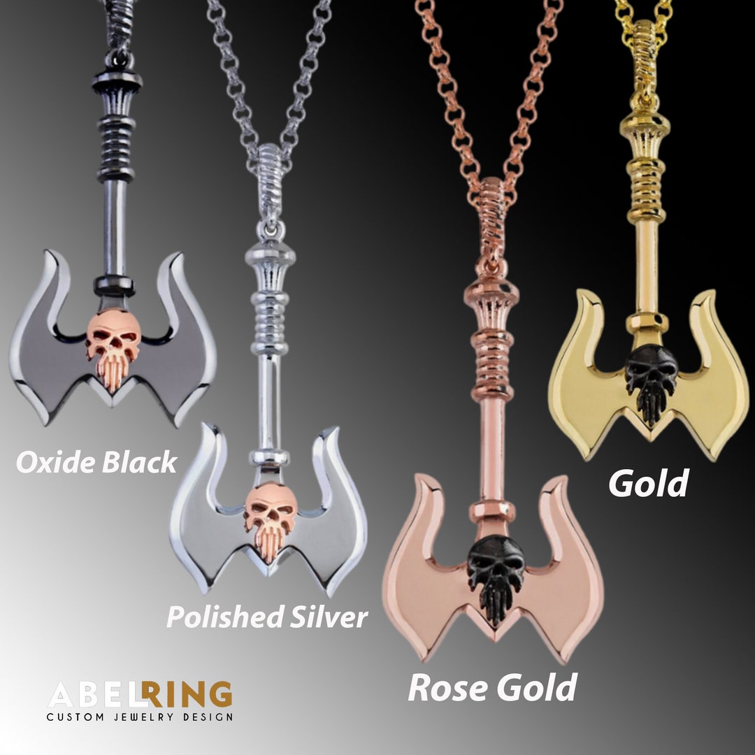 925 Sterling Silver Modern Skull Viking Ax Necklace, Gold,rose Gold ...