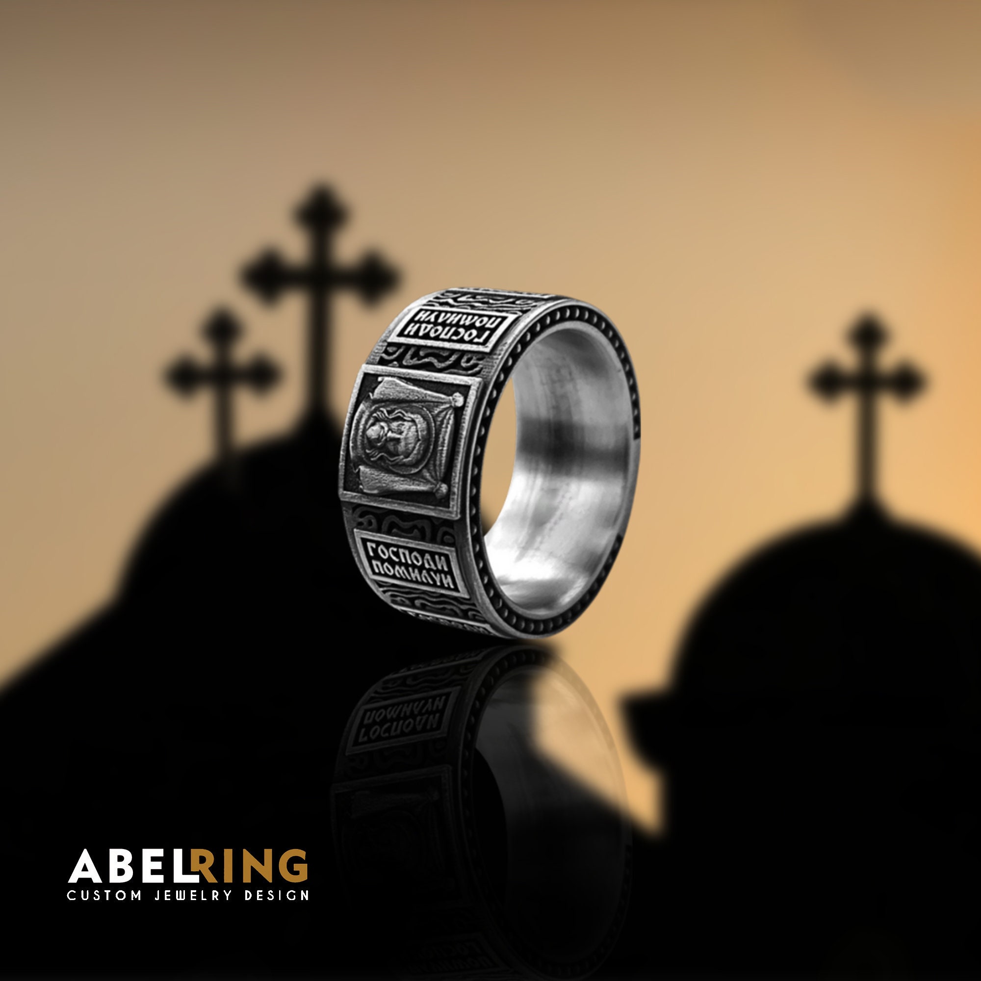Symbolic Religious Ring for Men Sterling Silver Traditional Orthodox ...