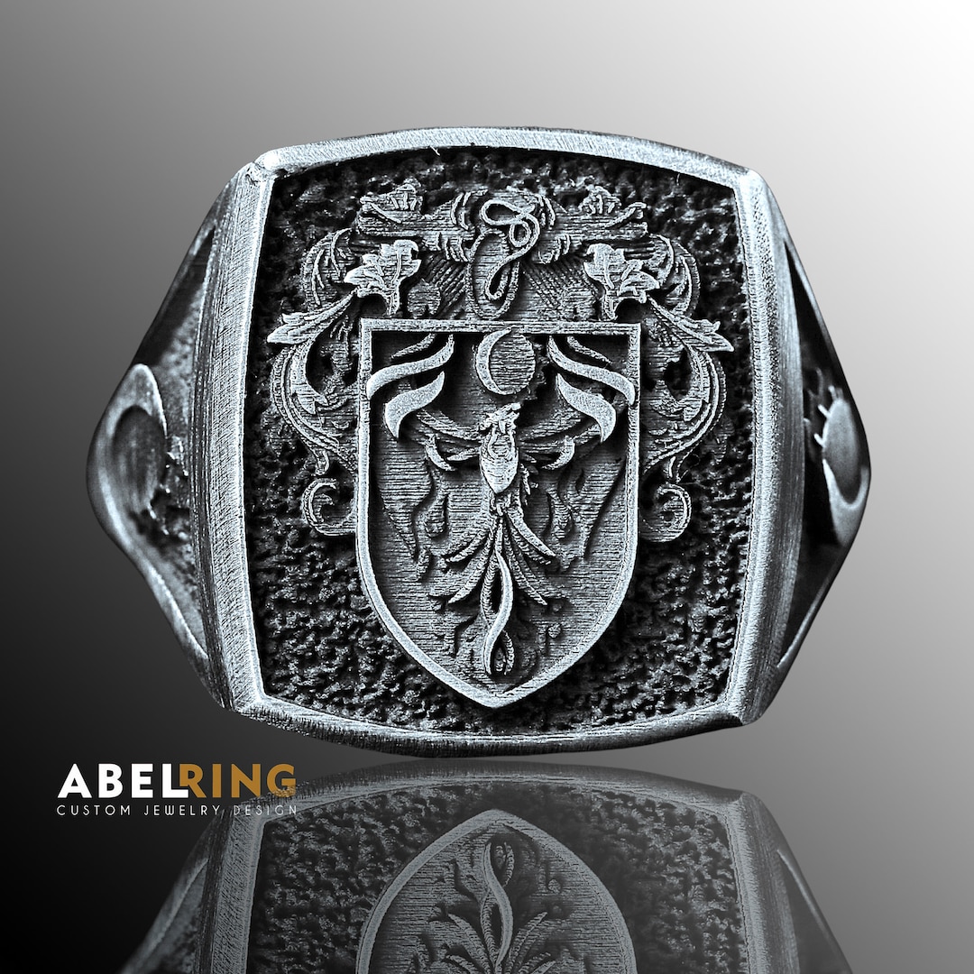 Custom Crest Signet Ring Coat of Arms Ring Custom Rings for Men Silver ...