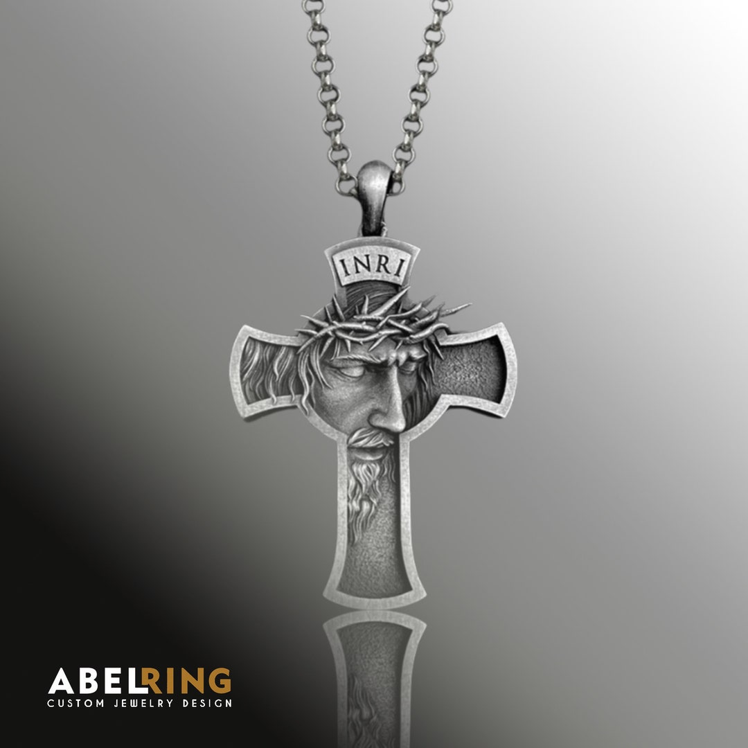 Jesus Christ 925 Sterling Silver Cross Pendant, Engraved Jesus Cross ...