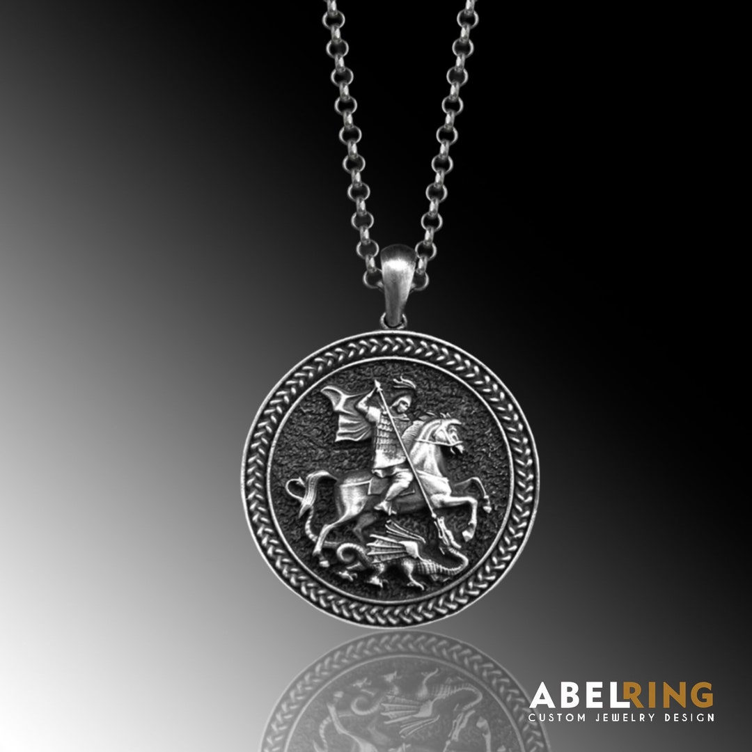 Saint George and the Dragon Necklace for Men in Sterling Silver, St ...