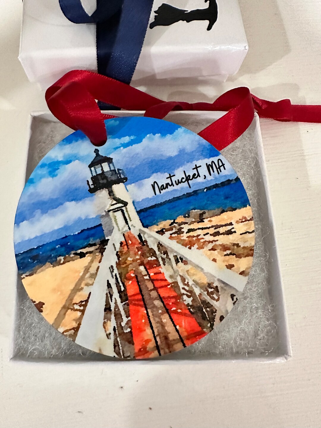 Nantucket Brant Point Lighthouse Watercolor Ornament - Personalized ...