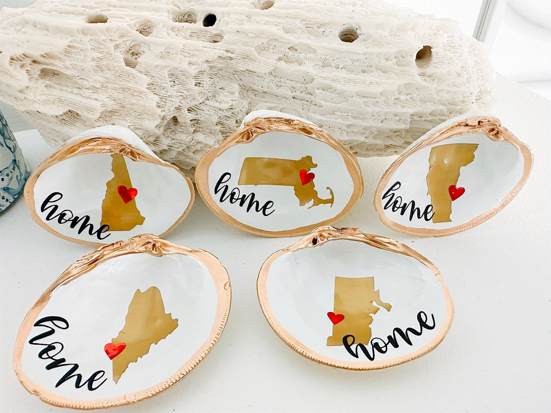 New England Home States Map Gilded Quahog Shell Classy - Etsy