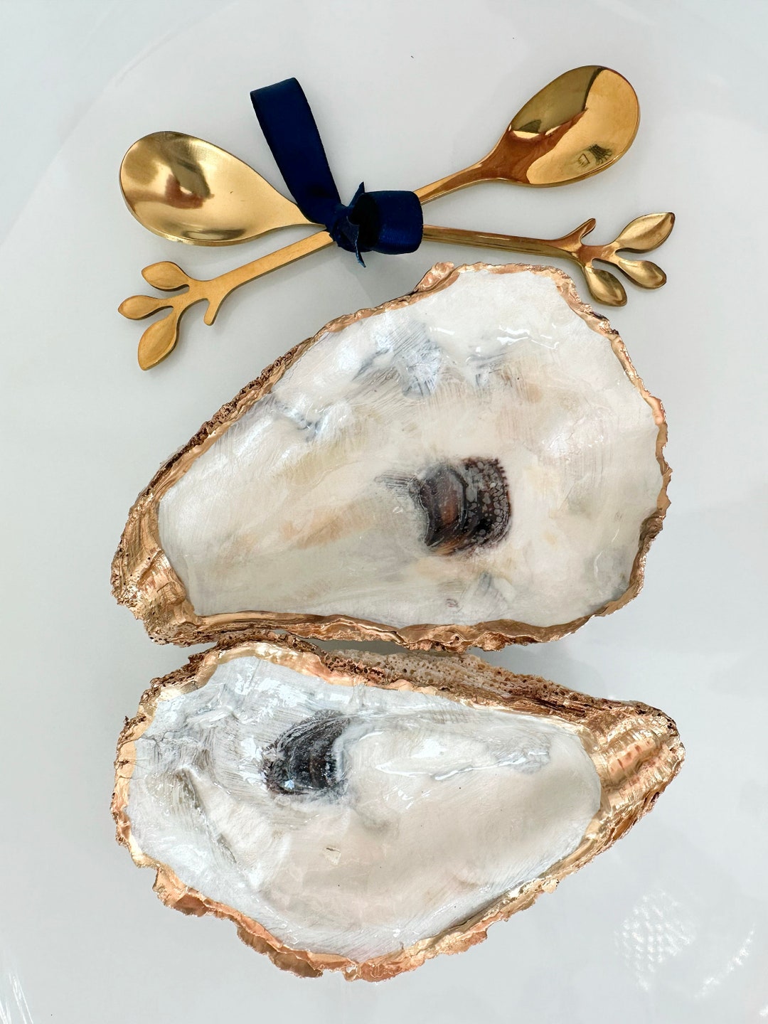 Oyster Shell Gift Set Salt and Pepper Pinch Bowl Gilded Edge Shower ...