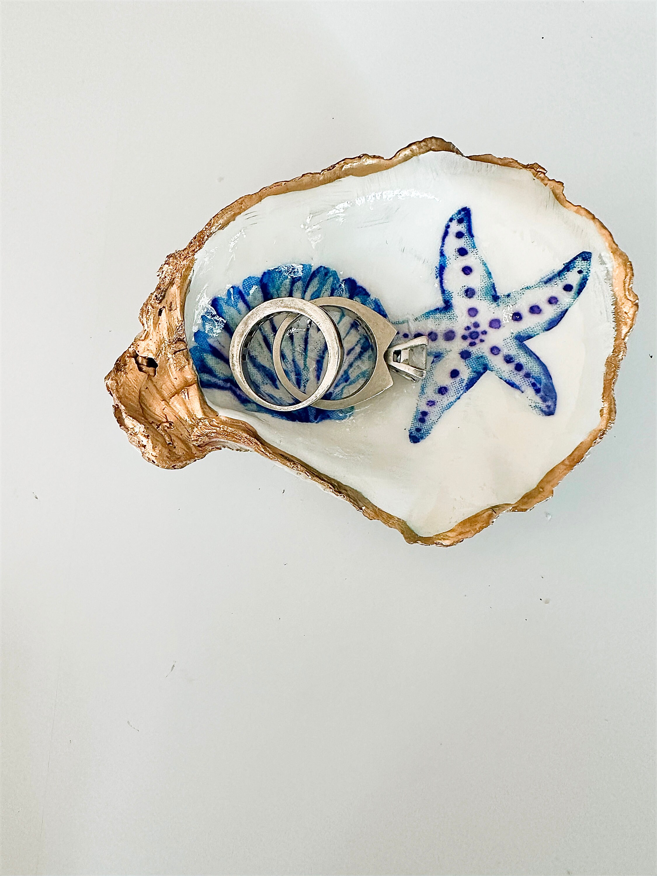 Oyster Shell Trinket Dish Decor Something Blue Mom Gift Wedding Ring ...