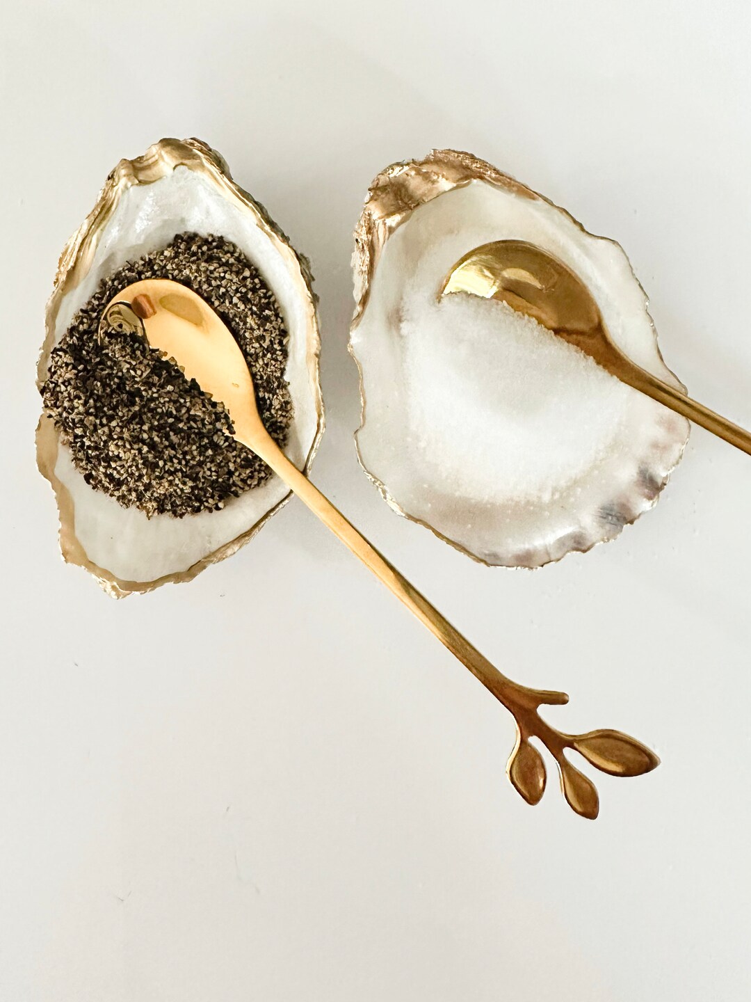 Oyster Shell Salt and Pepper Pinch Bowl Gilded Edge Shower Hostess Gift ...