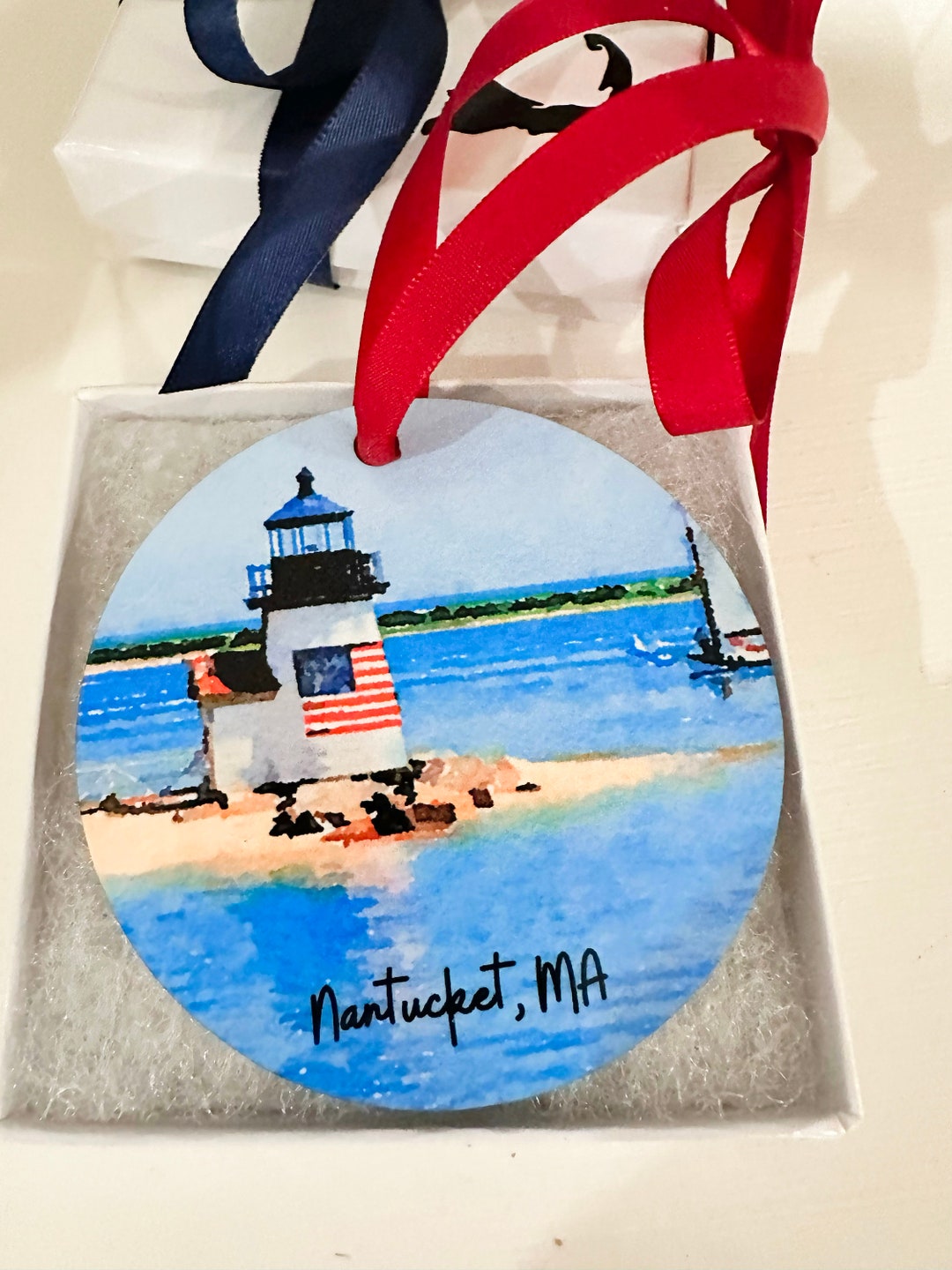 Nantucket Brant Point Lighthouse Watercolor Ornament - Personalized ...